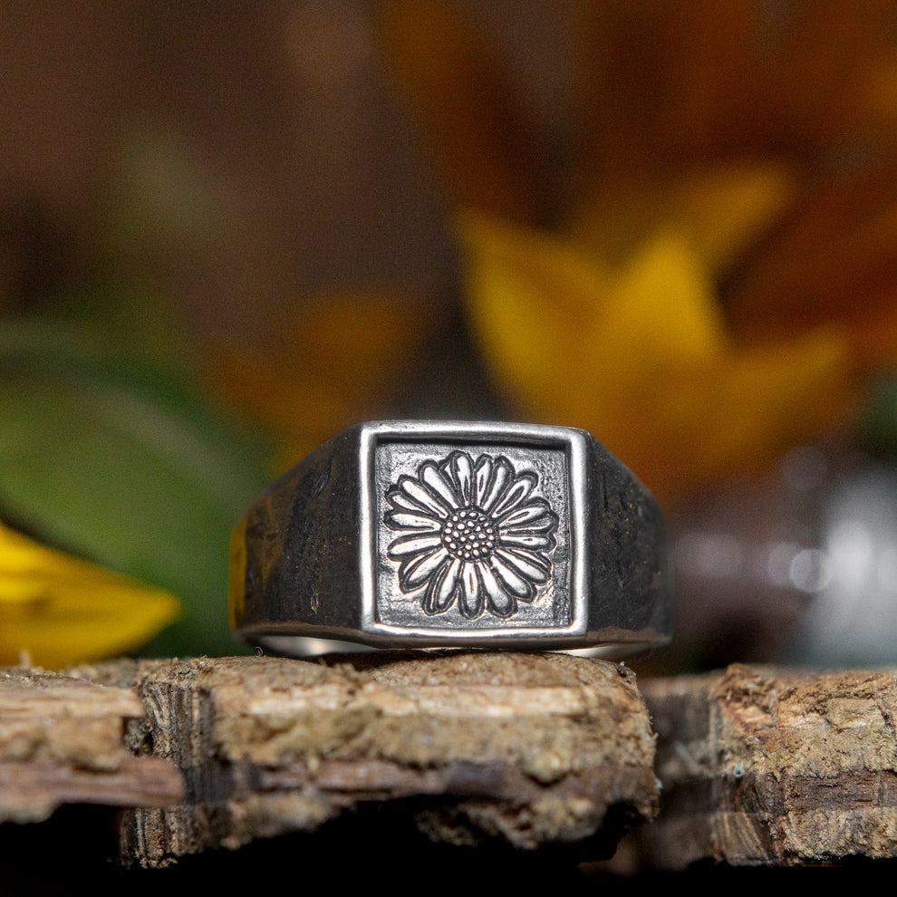SUNFLOWER | Recycled Silver Signet Ring - Salty Dagger